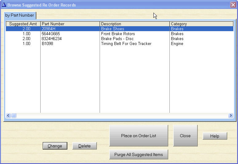 Suggested Orders Screens